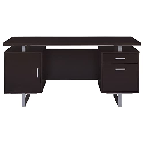 Coaster Furniture Lawtey Modern Contemporary 2 Drawer Home Office Writing Desk Storage File Cabinet Silver Metal Frame Cappuccino Brown 801521