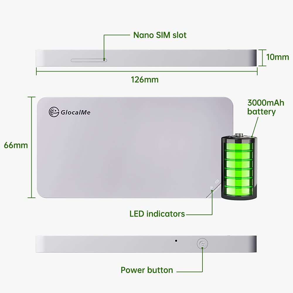 GlocalMe U3 Mobile Hotspot,Wireless Portable WiFi for Travel in 140+ Countries,No SIM Card Needed,Smart Local Network Auto-Selection,High Speed WiFi with US 8GB & Global 1GB Data, Pocket WiFi (White)