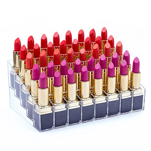 Benbilry Lipstick Holder, 40 Space Acrylic Lipstick Holder Organizer Case Display Rack,40 Slots (in a 8 x 5 Arrangement) Stand Cosmetic Makeup Organizer Lipstick, Brushes, Bottles More