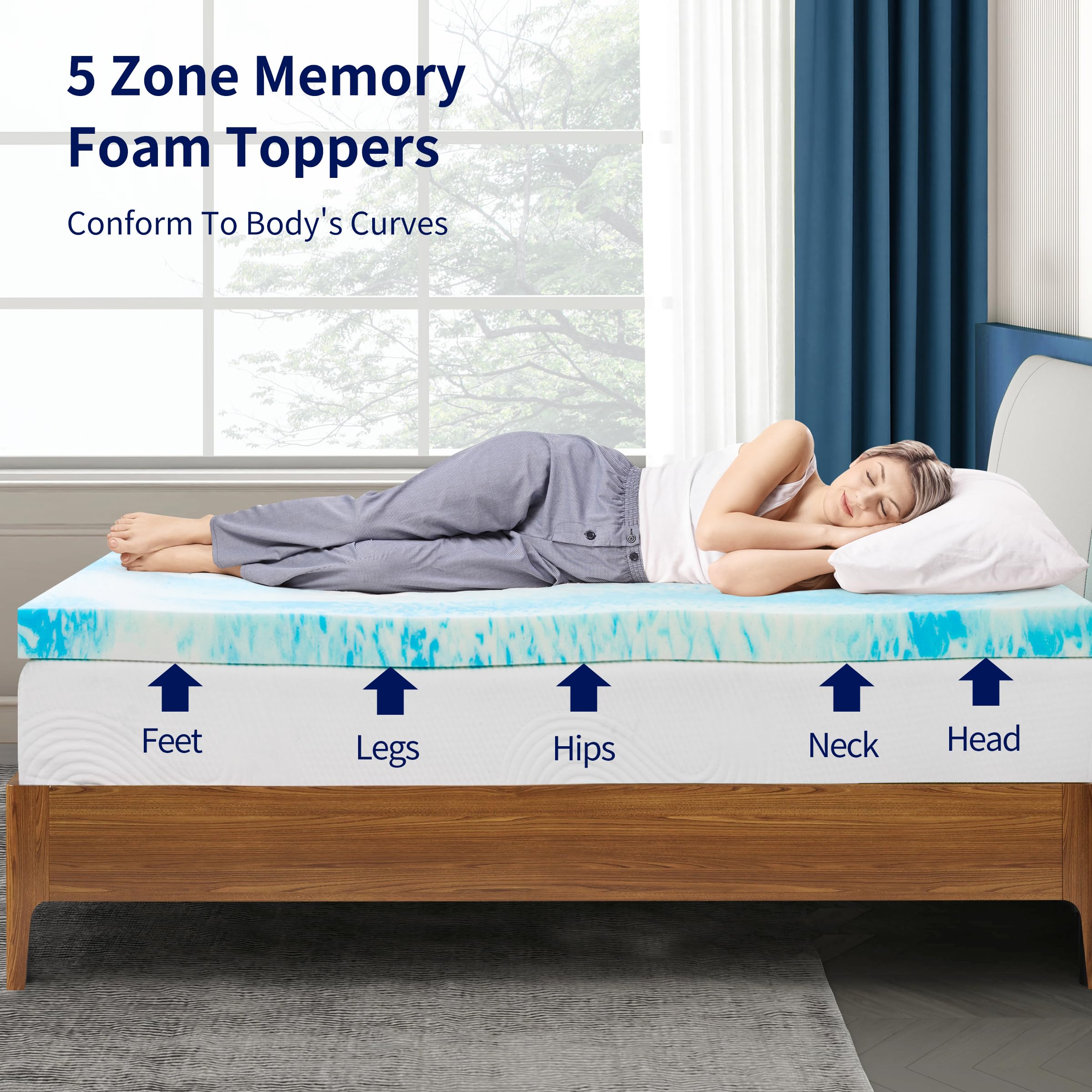 Hokway Twin Size Gel Memory Foam Mattress Topper Cooling Gel Infusion for Ventilated Softness Pressure Relief for Back Pain - CertiPUR-US Certified, 2 Inch Thickness