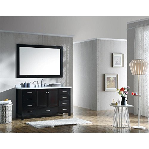 ARIEL Cambridge A061SCWRVOESP 61" Inch Single Rectangular Sink Solid Wood Espresso Bathroom Vanity Cabinet with 1.5" Inch Edge White Carrara Marble Countertop