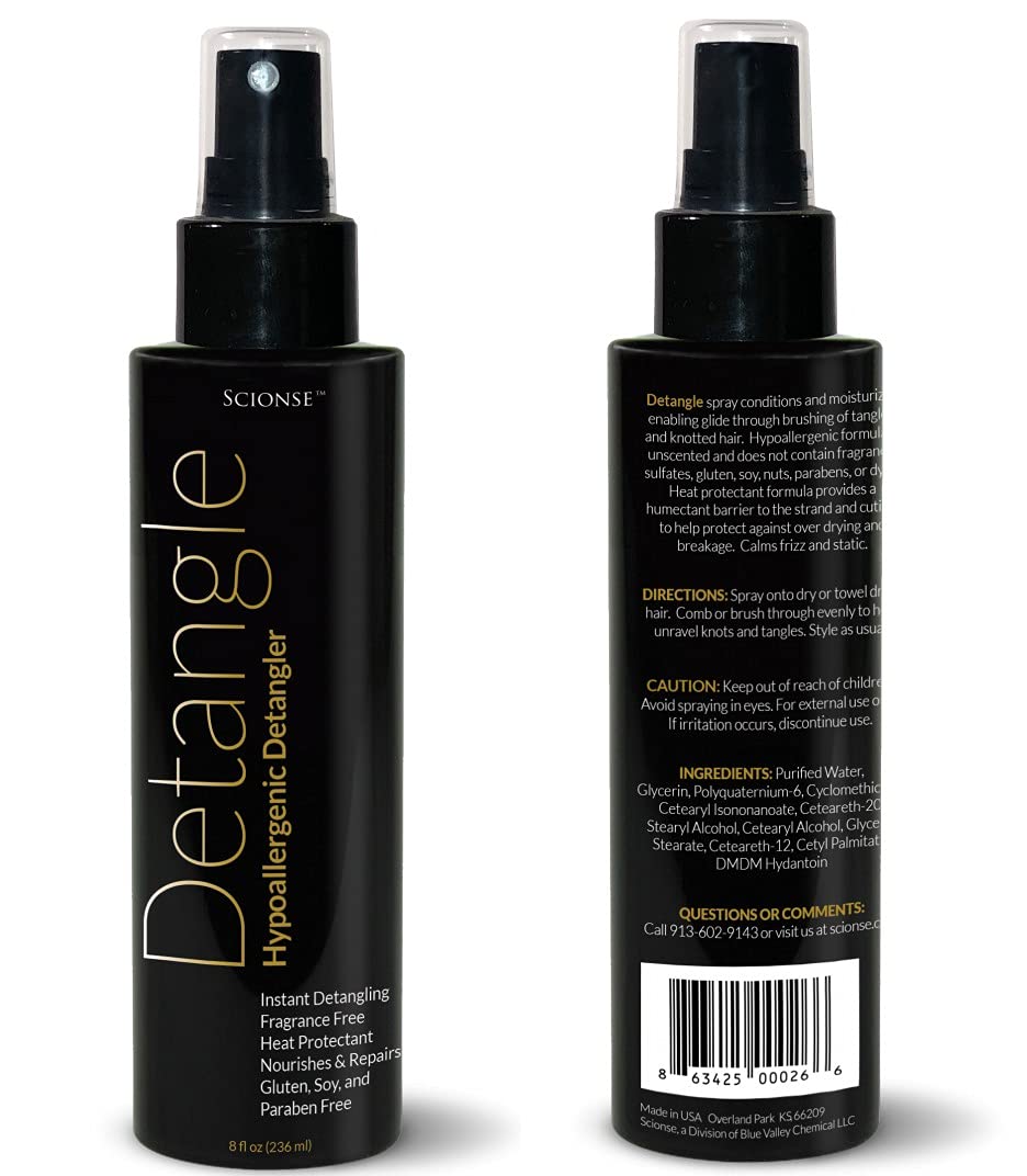 SCIONSE Hypoallergenic Detangle, Fragrance Free, Unscented, Heat Protectant- Detangler and Leave-in Conditioner