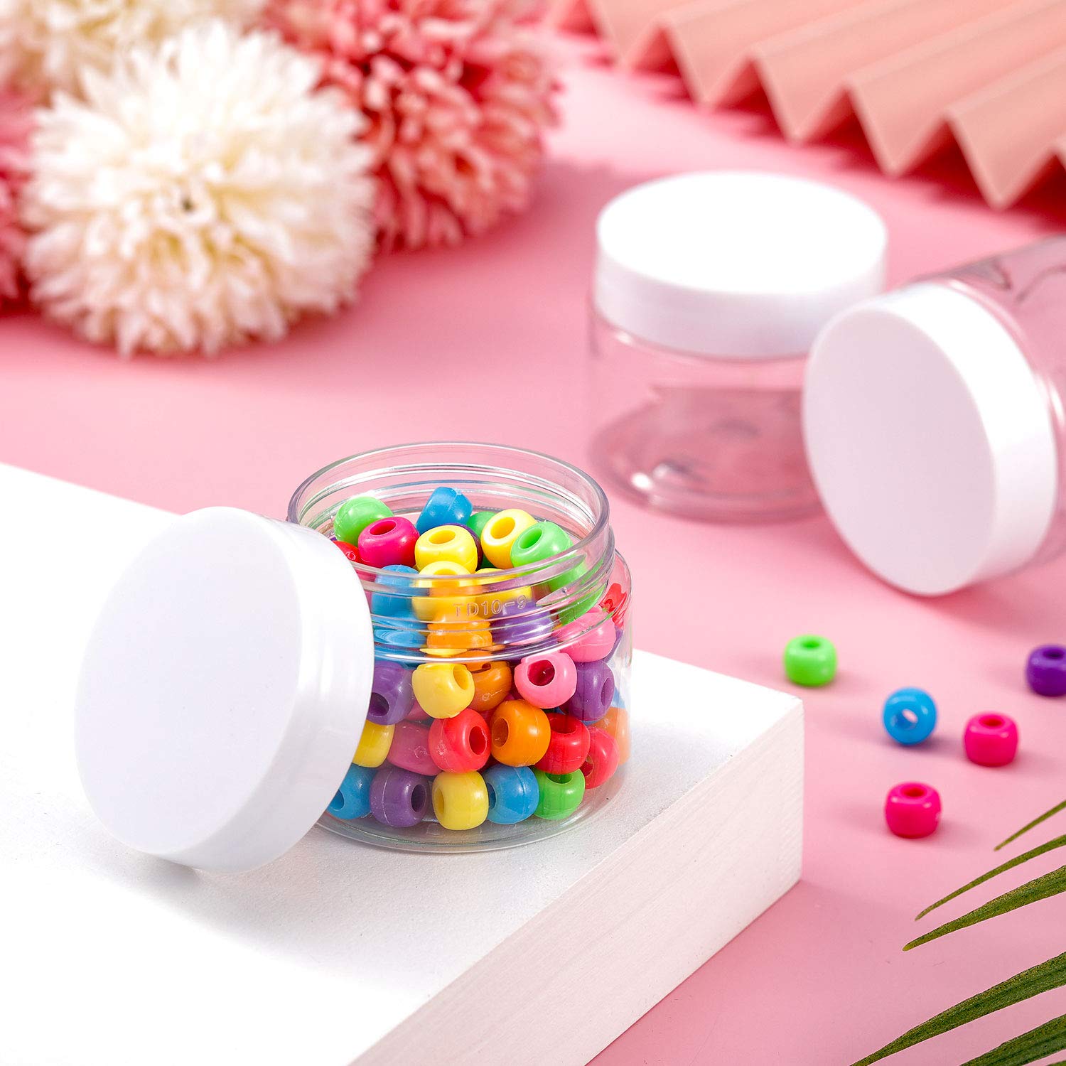 Patelai 4 Pieces Round Clear Wide-mouth Leak Proof Plastic Container Jars with Lids for Travel Storage Makeup Beauty Products Face Creams Oils Salves Ointments DIY Making or Others (White,2 Ounce)