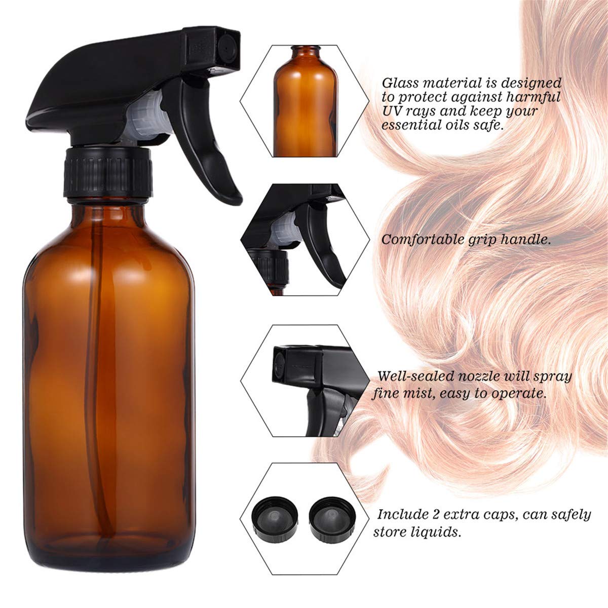 Nisorpa 16oz Amber Glass Spray Bottles 6 Pack Refillable Essential Oils Container with Mist and Stream Settings for Aromatherapy Cleaning Products