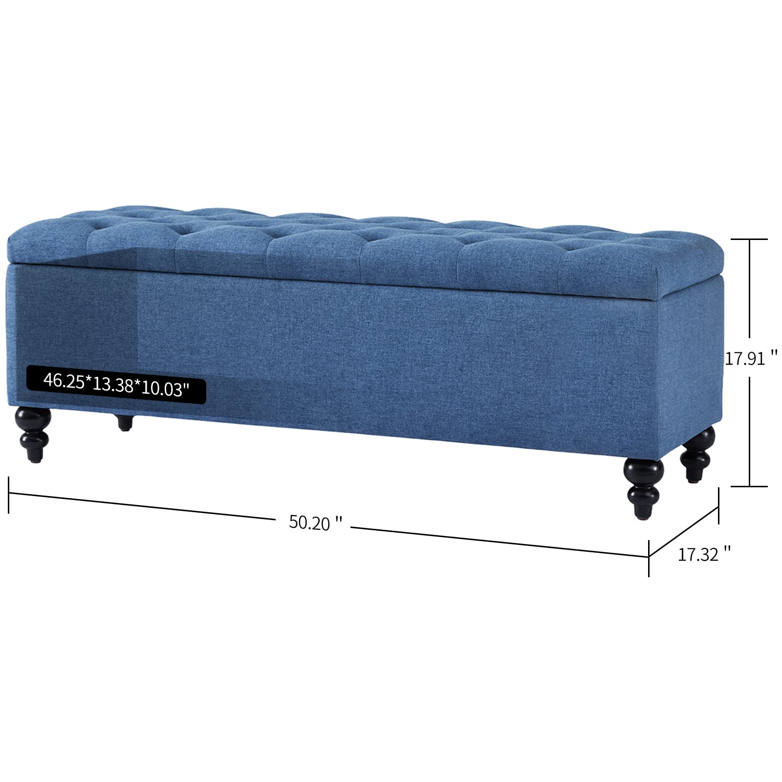 Storage Ottoman 50.2 Inches Upholstered Fabric Storage Ottoman Bench,Button Tufted Ottoman with Storage for Living Room,Bedroom End of Bed Bench Withstands 302lbs (Blue)