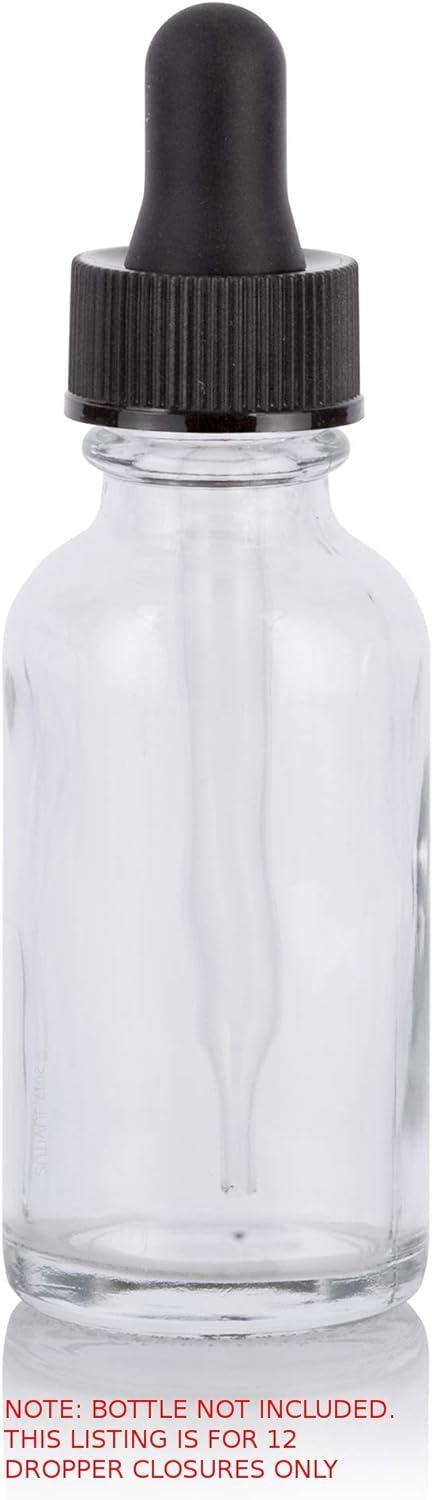JUVITUS Glass Dropper Closure Top for 1 oz / 30 ml (20-400 neck size) Boston Round Bottles - 12 PACK (Graduated Measurement Marked Glass Dropper)