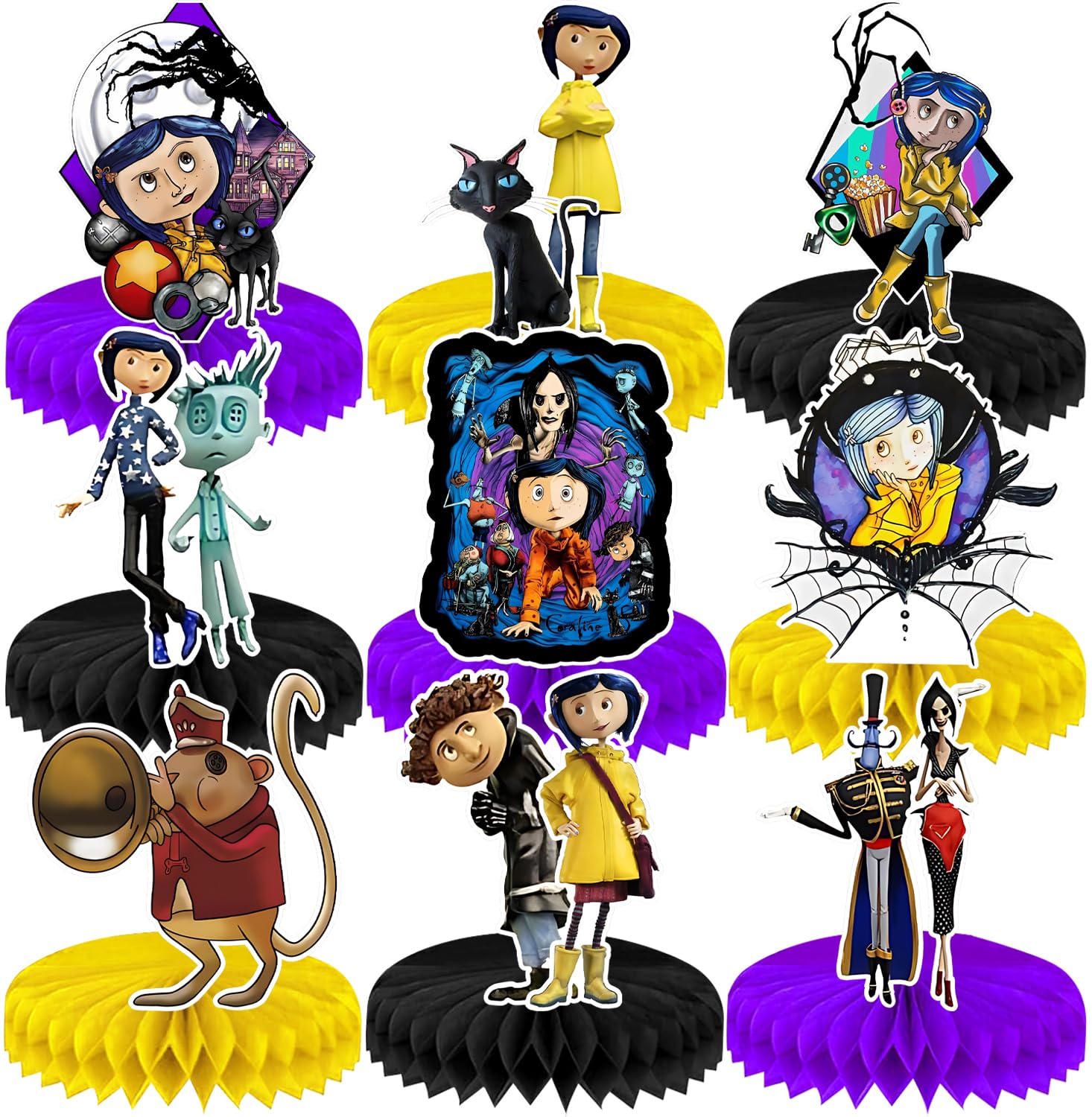9pcs Horror Halloween Party Decorations Decorations Honeycomb Centerpieces 3D Double Sided Halloween Themed Table Decorations Table Topper for Halloween Birthday Party Supplies Decor