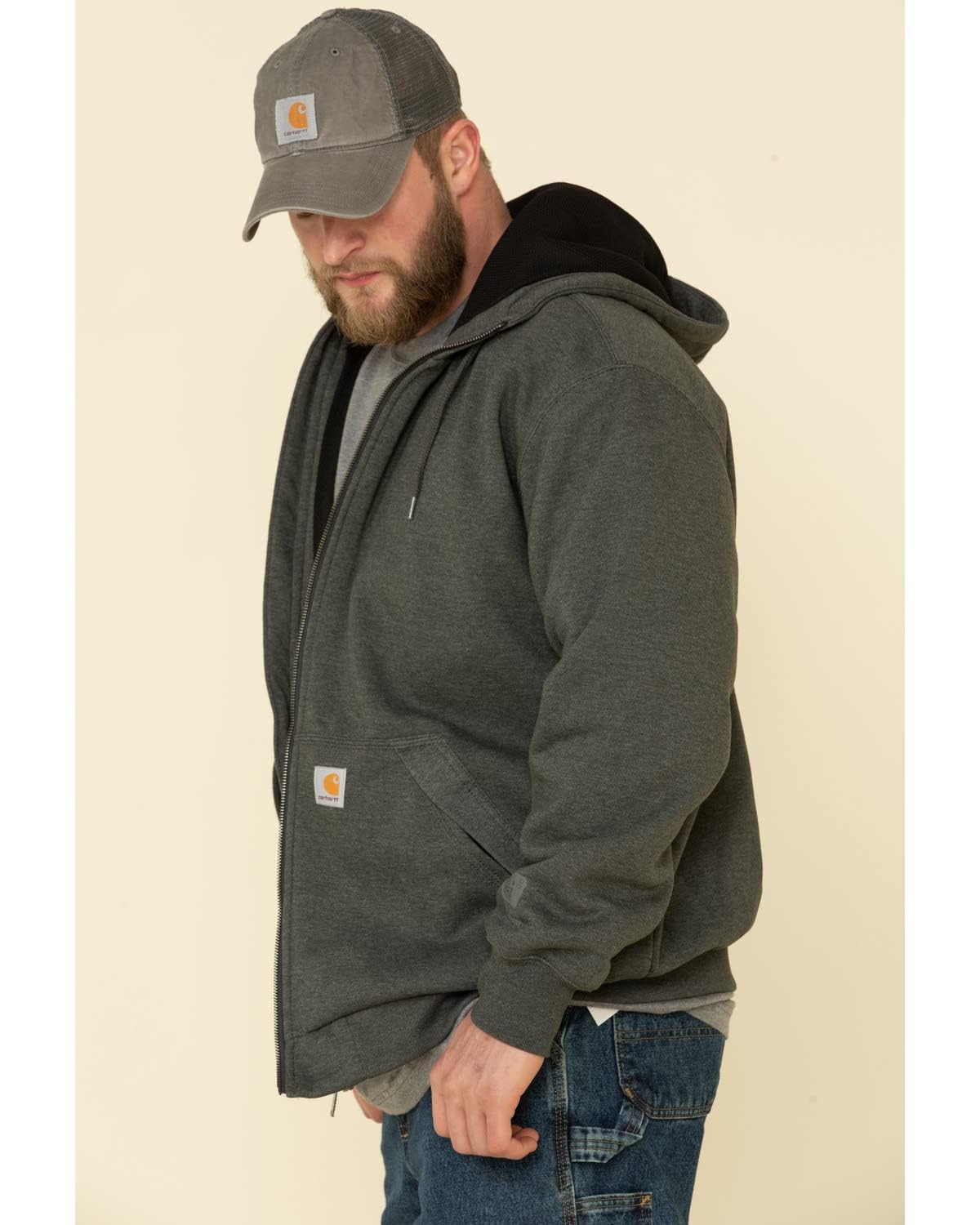 Carhartt Men's Rain Defender Loose Fit Midweight Thermal-Lined Full-Zip Sweatshirt, Carbon Heather, Large