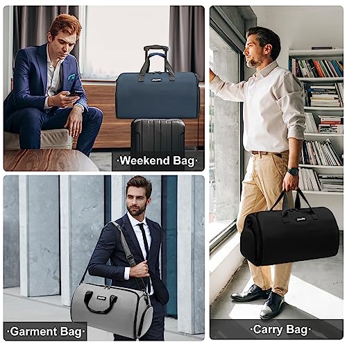Convertible Garment Duffel Bag with Shoe Compartment,ZALUPRI Carry on Garment Bag for Men Women 2 in 1 Hanging Suitcase Suit Weekend Travel Bag, Black