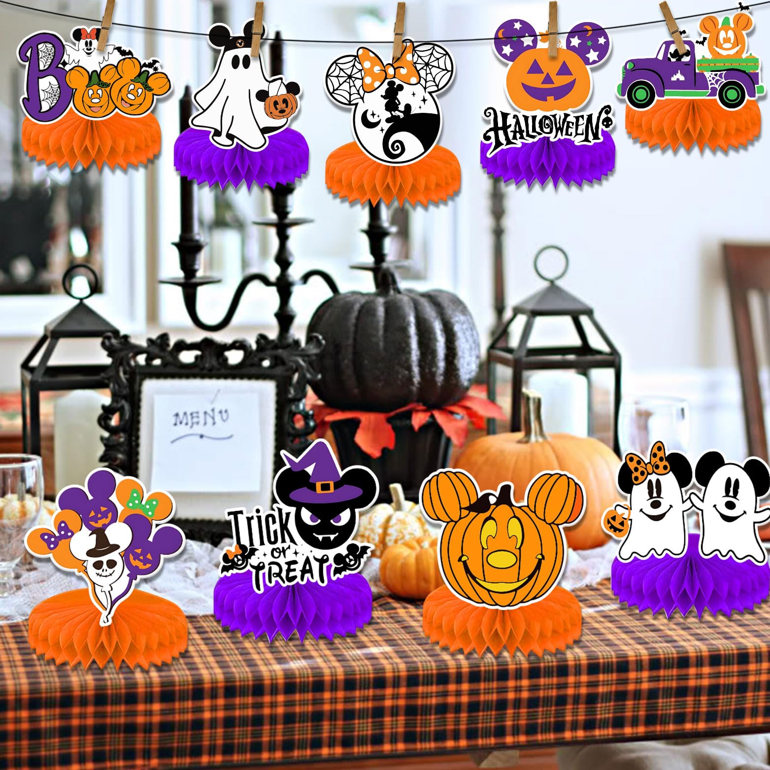 9pcs Mouse Halloween Decorations Honeycomb Centerpieces Double Sided Halloween Party Decorations 3D Table Decorations Cute Themed Decorations for Celebrating Halloween Party