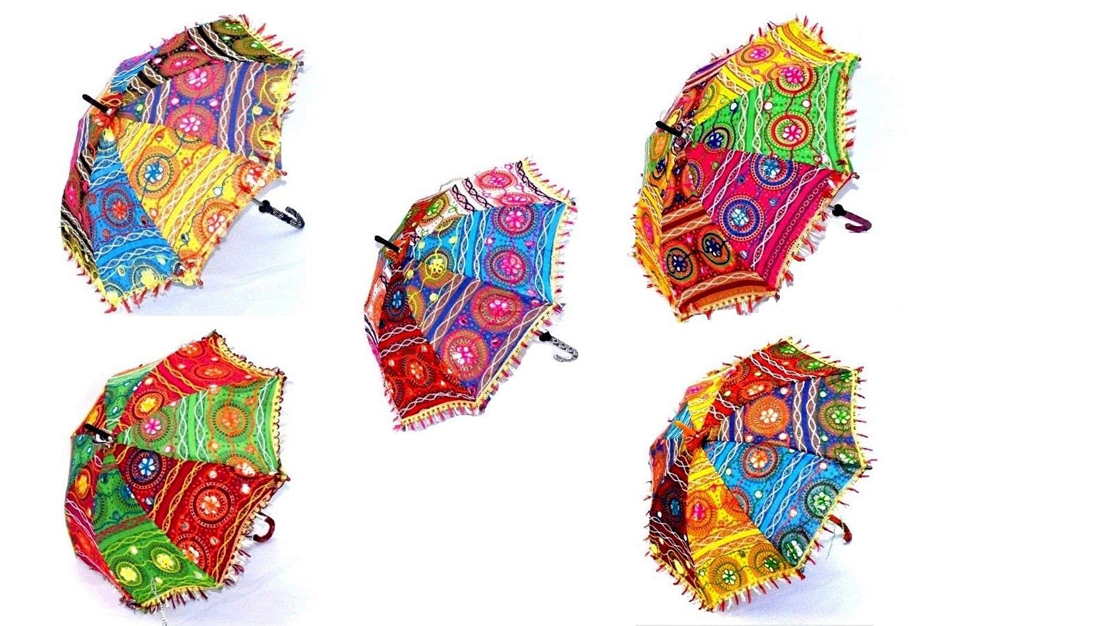 Boho Sanskriti PACK OF 5 INDIAN DECORATIVE UMBRELLAS SET HOME DeCOR UMBRELLA WALL WEDDING MEHNDI PARTY SANGEET DECORATION
