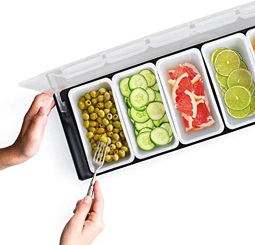 Simpli-Magic 79241 Ice Cooled Condiment Dispenser Serving Container Chilled Garnish Tray Bar Caddy for Home Work or Restaurant, Large 6 Compartment, Black