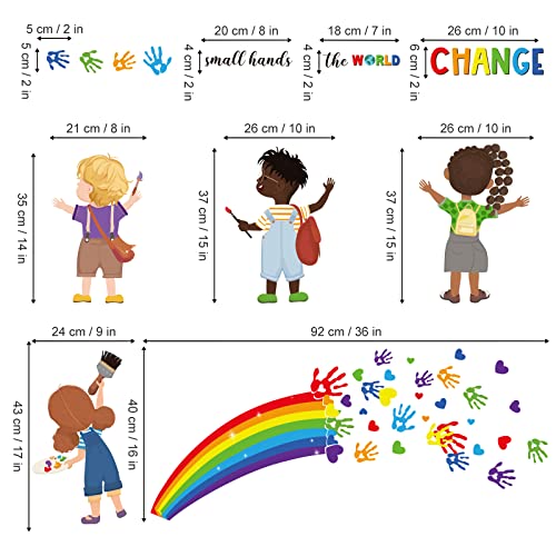 decalmile Small Hands Change The World Equality Wall Stickers Inspirational Quote Rainbow Wall Decals Kids Room Classroom School Library Wall Decor Gift