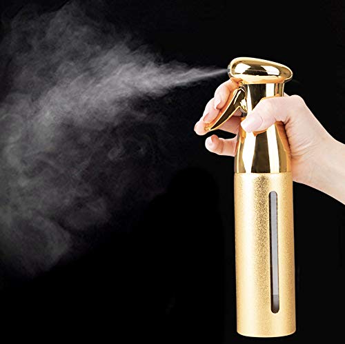 Salon Style Hair Spray Bottle (10oz) Patent β 360 Ultra Fine Water - Continuous Aerosol Free Trigger Mist Sprayer Bottle by Beautify Beauties (Gold)