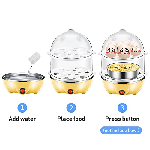 Decdeal Egg Cooker, Double Layer Egg Boiler 14 Egg Capacity, Hard Boiled Egg Cooker Anti-Dry Electric Food Steamer with 40mL Measuring Cup