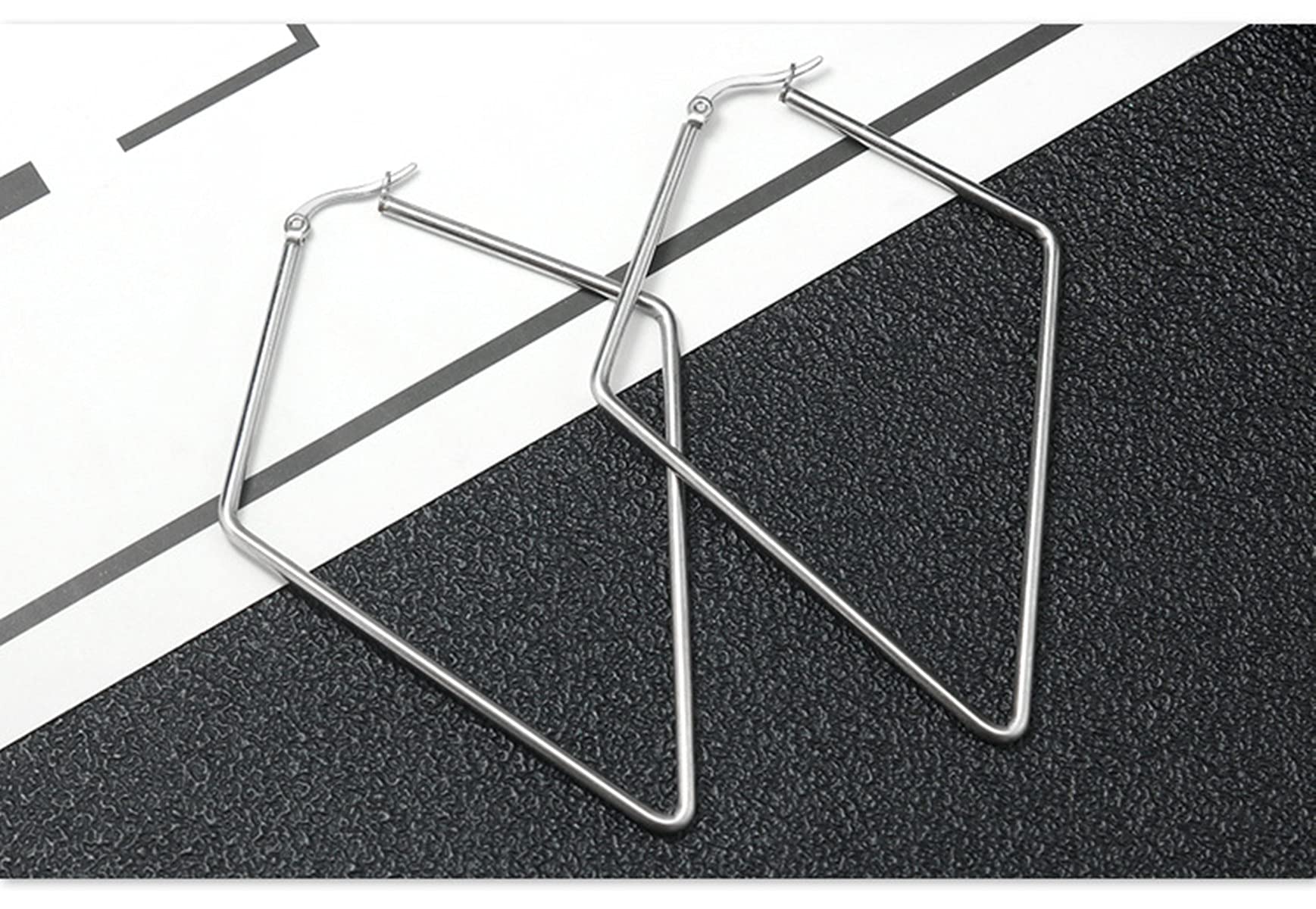 4 Pairs Stainless Steel Geometric Hexagon Round Square Thin Hoop Earrings for Women Jewelry Set-silver