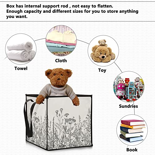 Blueangle Black and White Flowers Cube Storage Bin with Handles, 13 x 13 x 13 in, Large Collapsible Organizer Storage Basket for Home Décor(1137)