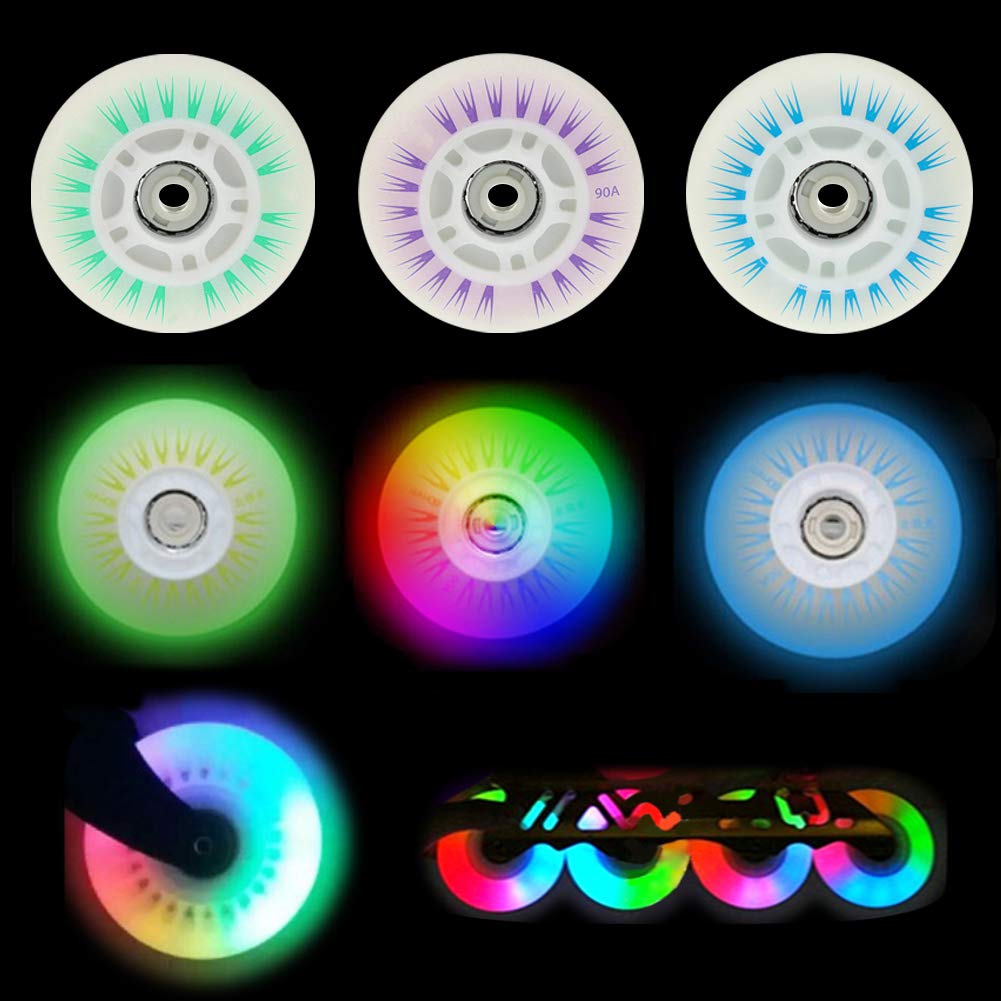 Gaweb Skating Shoes Wheels,4Pcs 76/80mm Skating LED Luminous Flashing Inline Roller Skates Shoes Wheels Blue 76mm