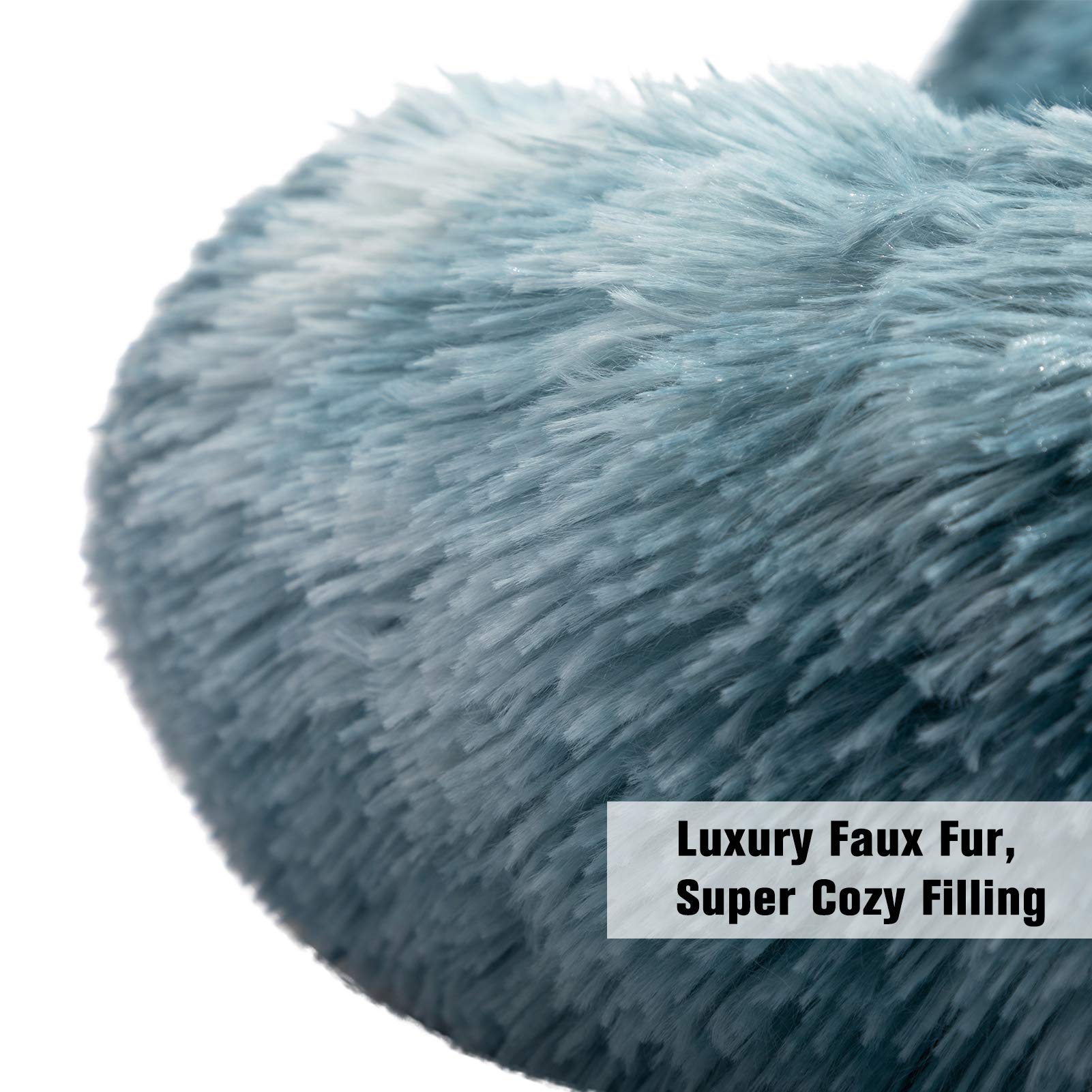 Hollypet Self-Warming Donut Pet Bed Round Faux Fur Luxury Cozy Cat Nest Monster Sleeping Bed for Cats and Dogs, Blue, Medium