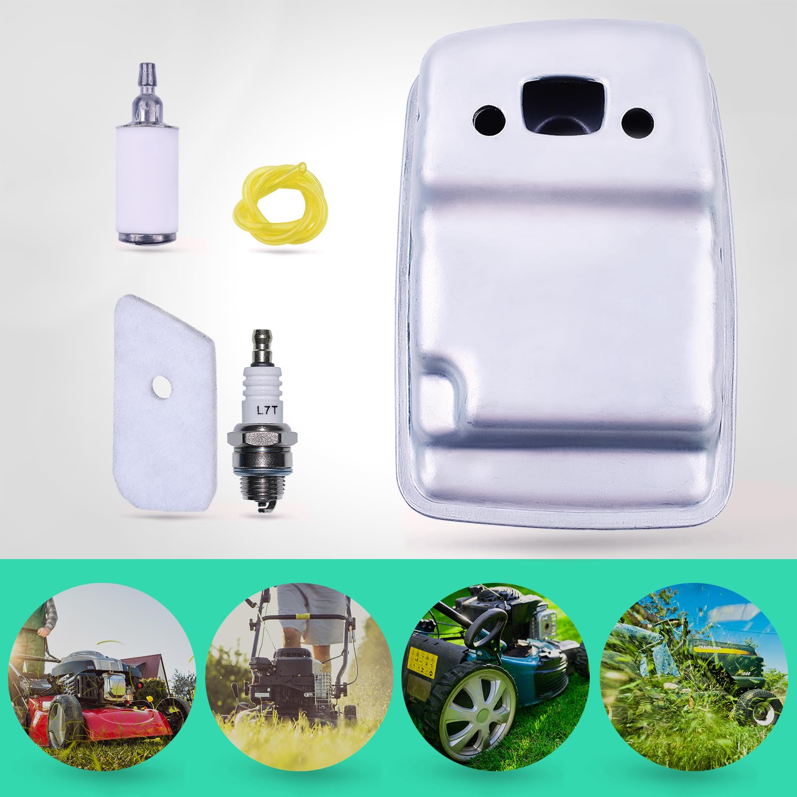 Adefol String Trimmer Exhaust Muffler Kit for Husqvarna 124L 125L 128C 128CD 128L 128LD with Air Filter, Fuel Filter, Fuel Line, Spark Plug Replacement Parts 574031502, 530150253 Accessories