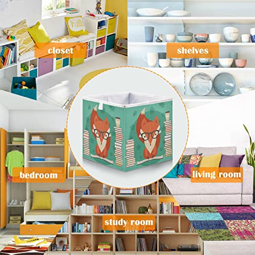 Blueangle Fox Reading Book Rectangle Storage Bin, 15.8 x 10.6 x 7 in, Large Collapsible Organizer Storage Basket for Home Décor(339)