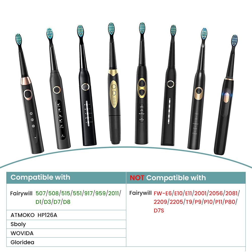 YUNCHI Electric Toothbrush Replacement Heads 5 Pack Compatible with Fairywill FW-507/508/551/917/959, for FW-D1/FW-D3/FW-D7/FW-D8, for Fairywill Toothbrush Refills - Black