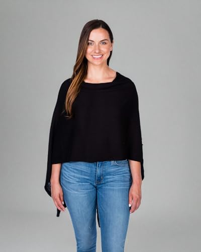 Caroline Grace by Alashan Lightweight & Super Soft Cashmere Blend Poncho - Great Gift Item! 95% Cotton/5% Cashmere Blend - One Size Fit - Black (Ebony)