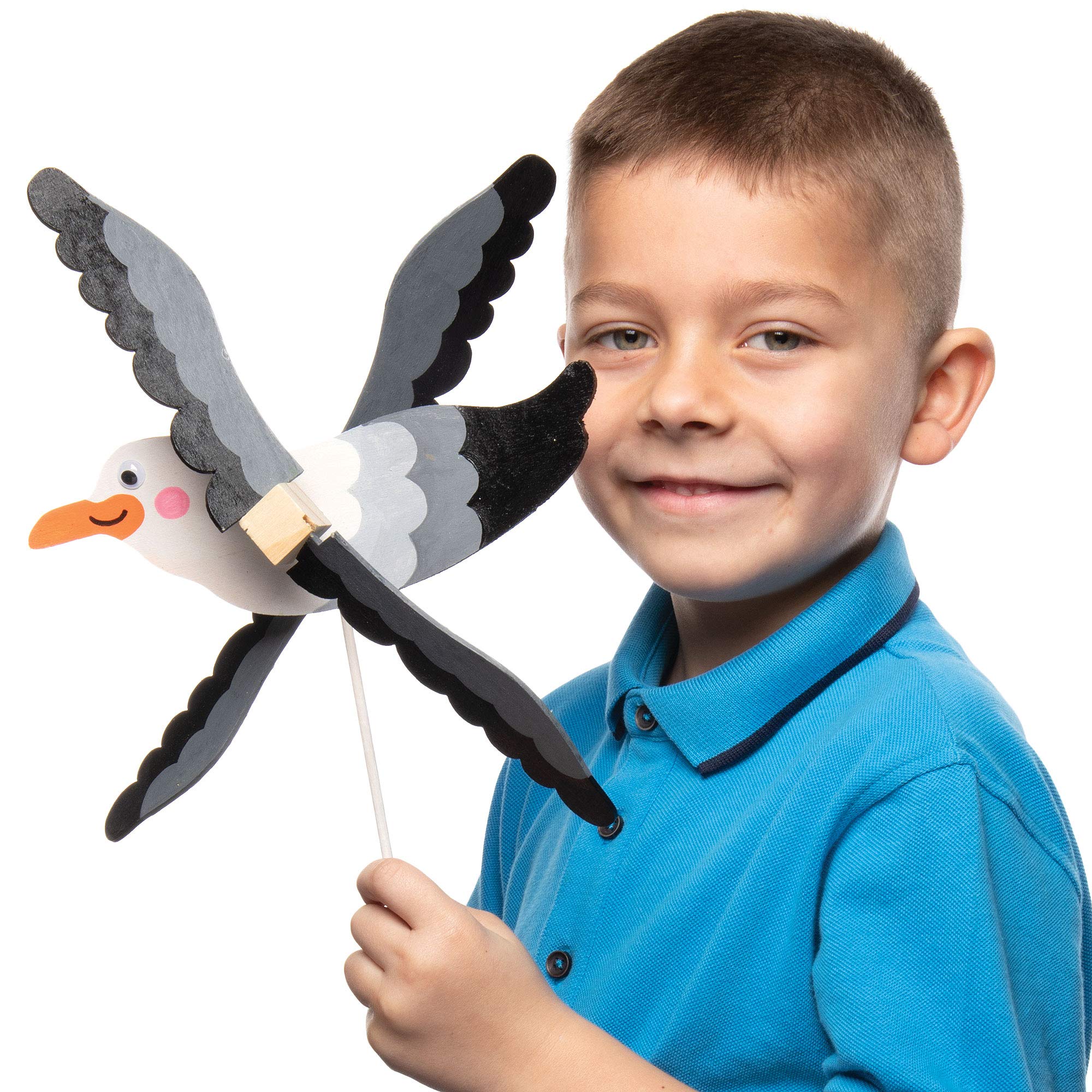 Baker Ross AT839 Seagull Wooden Windmill Kits - Pack of 2, for Kids Arts and Crafts Projects