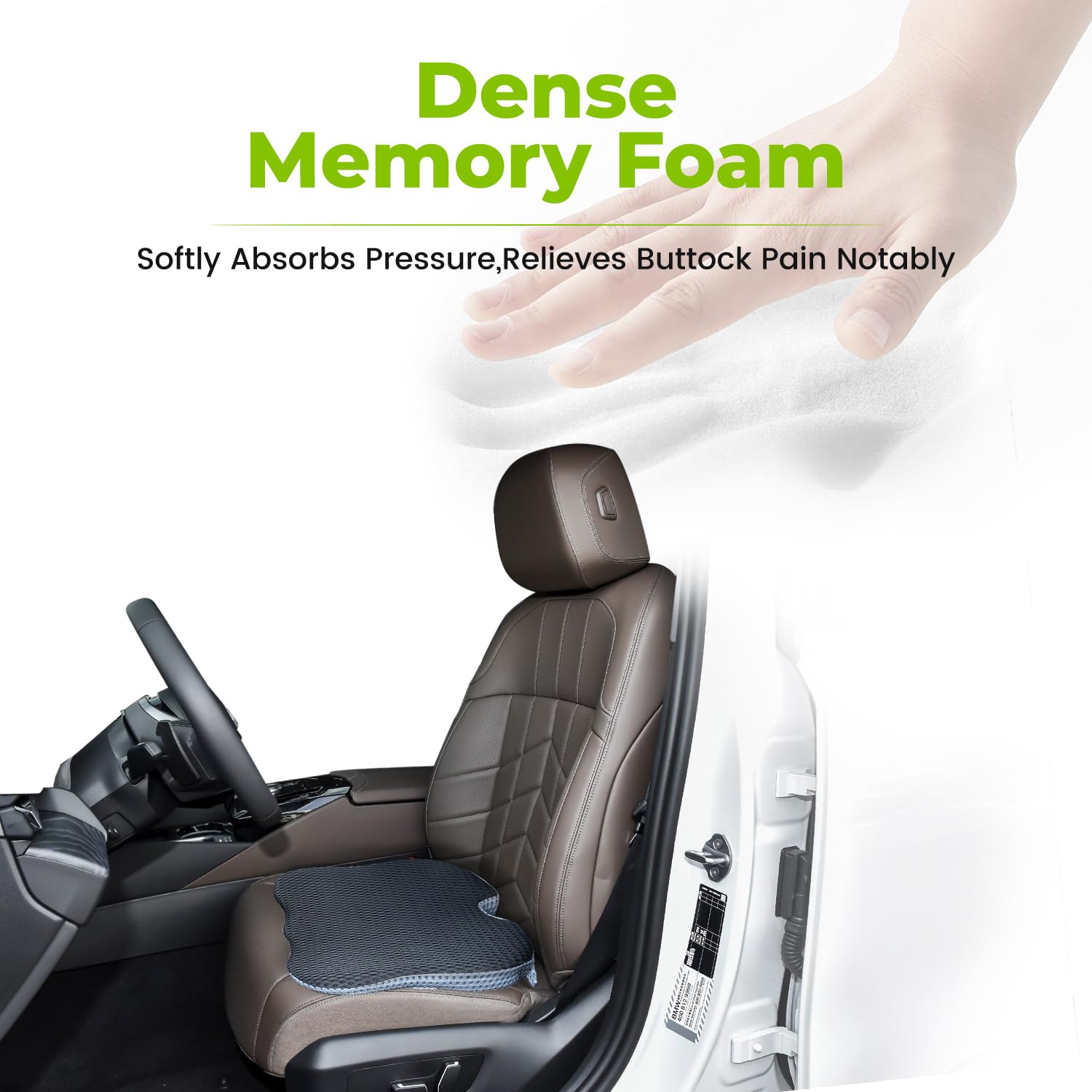 Wedge Car Seat Cushion for Driving Broaden Vision by Raised Back- Soft Dense Memory Foam Car Seat Cushion for Car Seat Driver/Passenger Offer Comfort and Relief for Sciatica,Hip,and Coccyx Pain(Black)