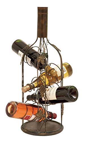 Deco 79 Grape Vine-Designed 4-Bottle Metal Wine Rack, 24" H x 9" L, Textured Black Finish