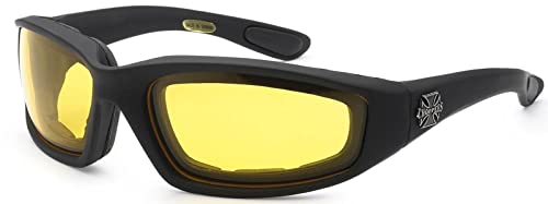 3 Pairs of Choppers Glasses Padded Frame Clear Yellow Smoke Lense Block 100% UVB for Outdoor Activity Spot