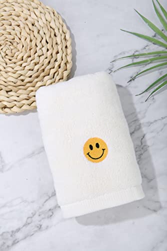 Ohocut 3 Pack Cotton Hand Towels, Decorative Hand Towels for Bathroom, Aesthetic Preppy Cute Smile Face Cream White Bath Hand Towels Set of 3