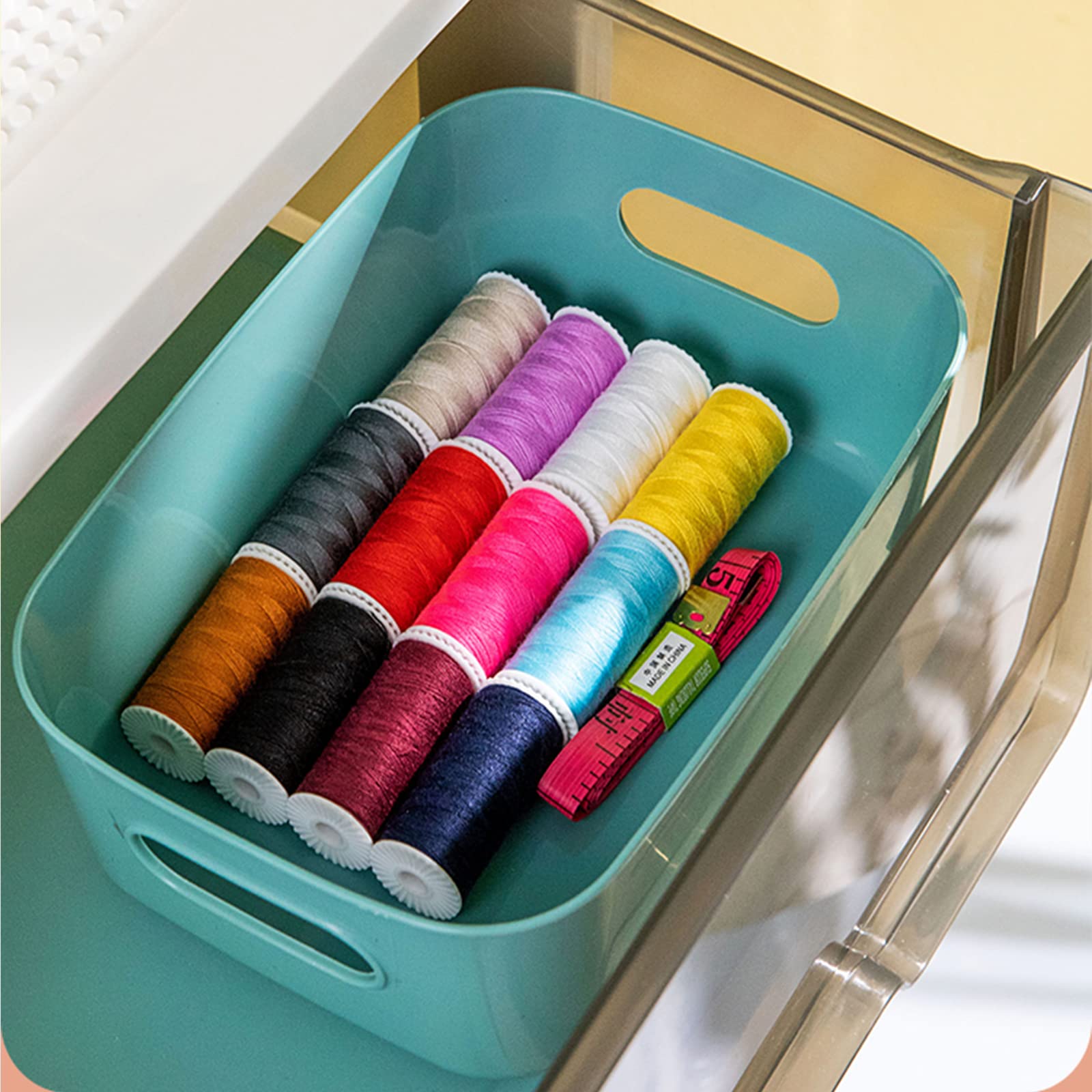 6 PCS Plastic Basket Set, Plastic Storage Baskets Pantry Bins Kitchen Spice Rack Organizer for Shelves Drawers Pantry Closet Countertops Classroom Bathroom 12 In x 7.9 In x 4.7 In (Green)