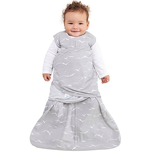 HALO 100% Cotton Sleepsack Swaddle, 3-Way Adjustable Wearable Blanket, TOG 1.5, Grey Birds, Small, 3-6 Months