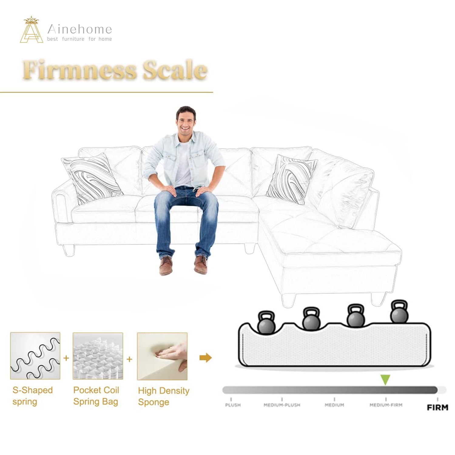A Ainehome Living Room Sofa Set 2 Pieces Sectional Sofa Set, L-Shape Sofa Faux Leather Couch with Chaise for Living Room/Office/Apartment (B-Ginger, Right Hand Facing)