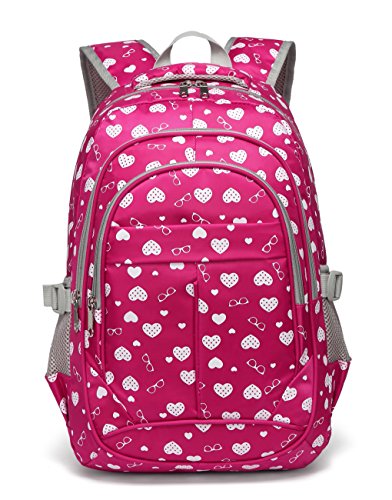 BLUEFAIRY Girls Backpack Kids Elementary School Bags Child Bookbags Waterproof Lightweight Travel Sturdy Durable Gift Mochila Para 5.6.7.8.9.10 NiñasïŒRose RedïŒ