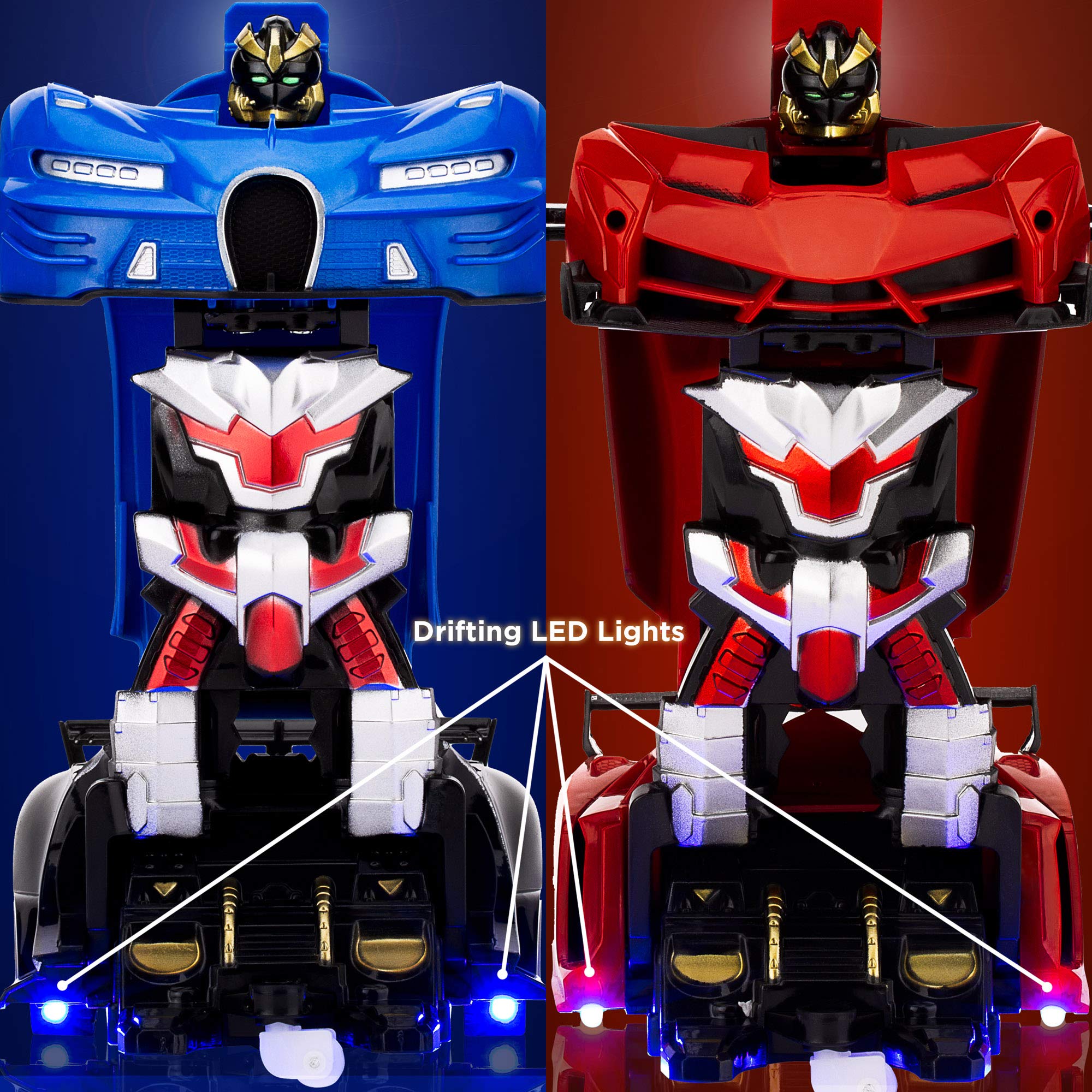 Best Choice Products Set of 2 1/18 Scale Interactive RC Remote Control Transforming Drifting Robot Sports Car Action Figure Toys w/ 1 Button Transformation, Light and Sounds