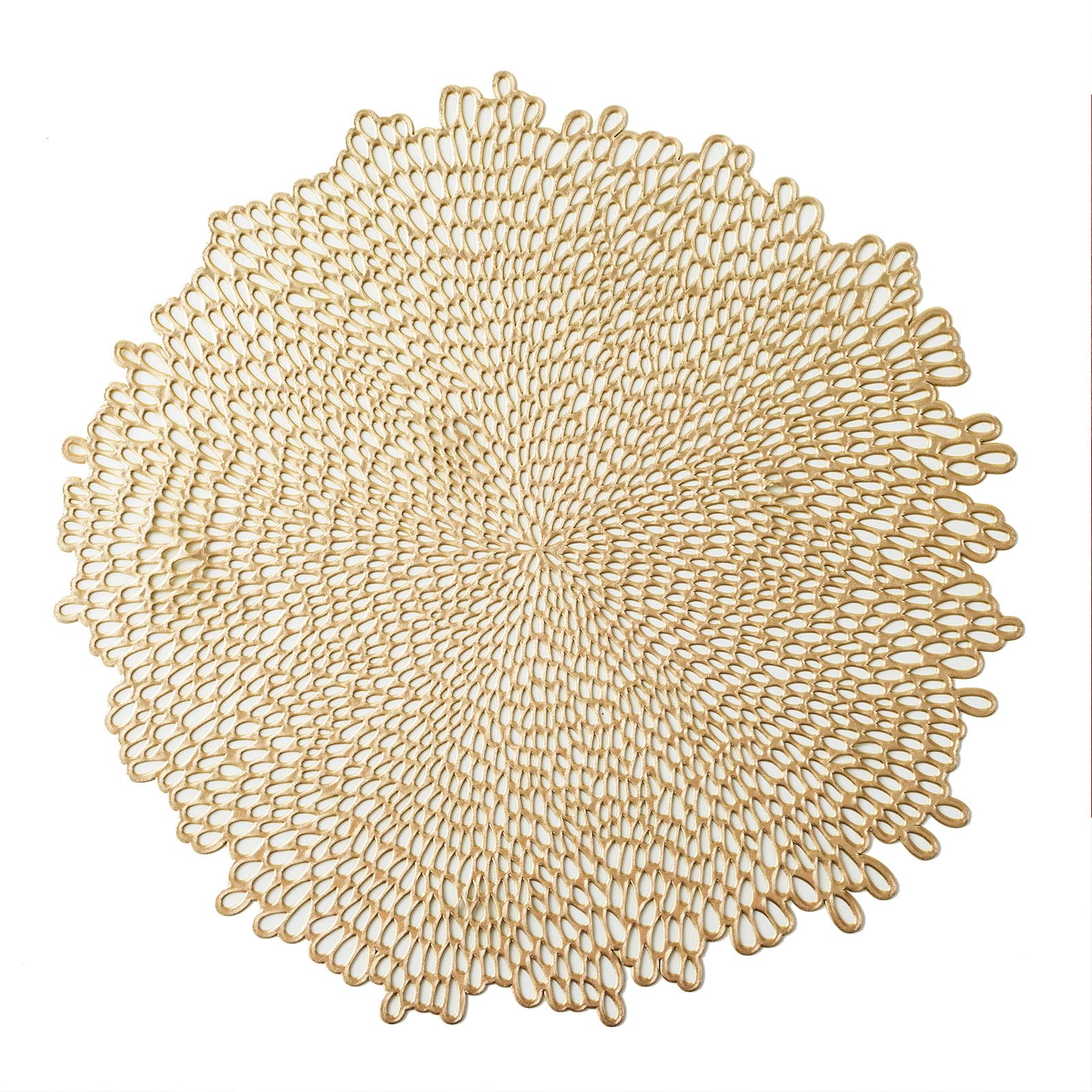 Benson Mills Bloom Pressed Vinyl Placemat Set of 4, Kitchen and Dining Table Mats, Special Occasion, Wedding, Everyday, Holiday Table DƩcor (15.5" Round, Set of 4, Gold)