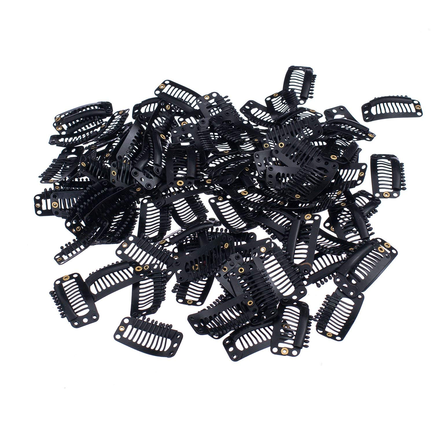 GBSTORE 20 Pcs Wig Clips Black 9-Teeth Metal Clips Snap-Comb Wig Clip for Hair Extension,32mm with Rubber DIY Wig Accessories Clips