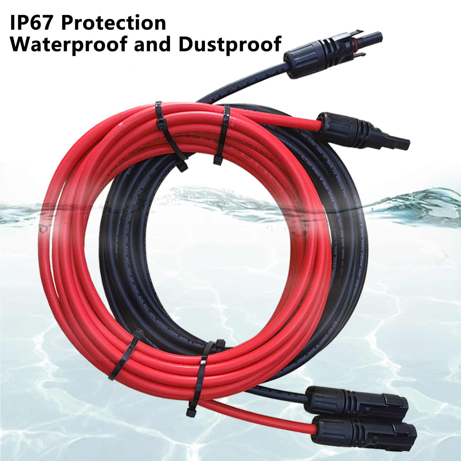 30Ft 10AWG Solar Extension Cable - Solar Panel Extension Cable with Weatherproof Female and Male Solar Connector Adapter Kit for Home, Shop and RV Solar Panels (30FT Red + 30FT Black)
