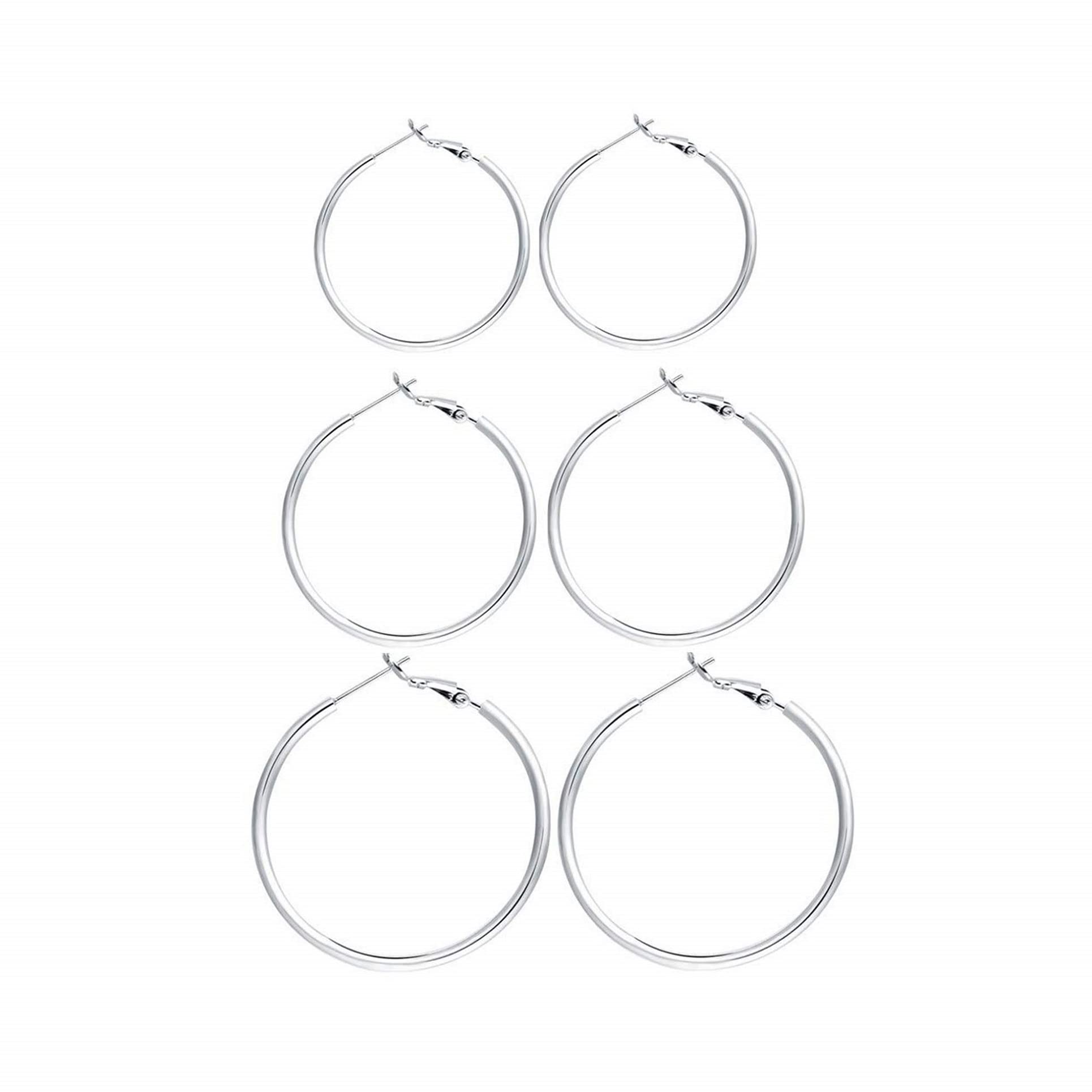 3 Pairs Silver Hoop Earrings-S925 Sterling Silver Hypoallergenic Large Hoop Earrings for Women Valentine's Day Gift 30mm/40mm/50mm