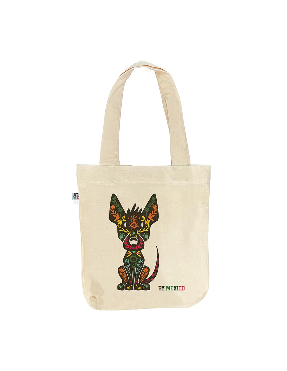 BY MEXICO Xolo Canvas Totebag, Mexican Dog Travel Shoulder Bag w/Snap Closure