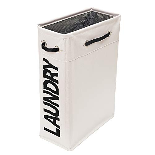 Comfortez Slim Laundry hamper with handles Portable Narrow cloth hamper Skinny laundry hamper Waterproof Clothes hamper Fabric baskets for laundryďźBeigeďź