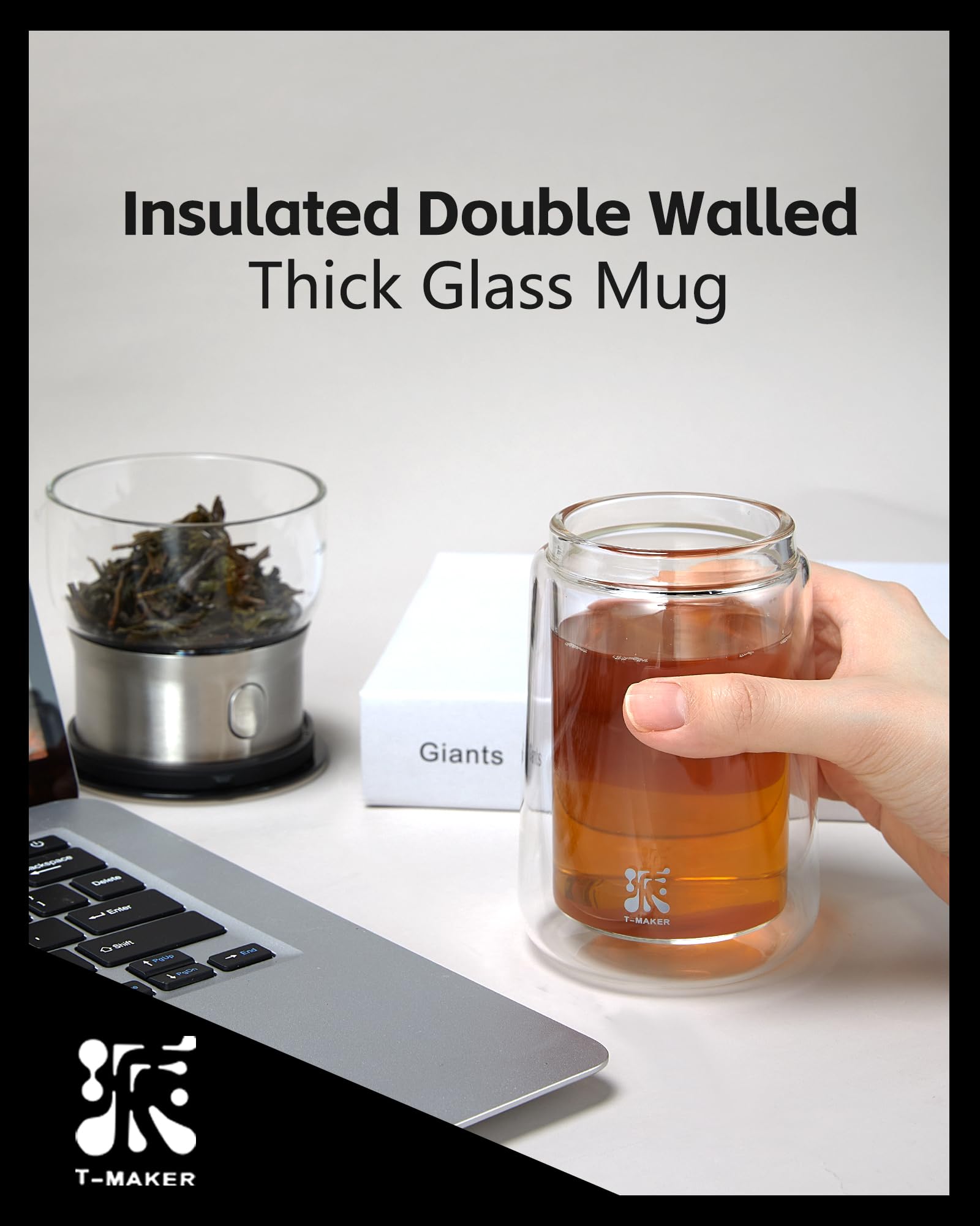 ZENS Modern Small Glass Tea Infuser Teapot, 3-in-1 Smart One Touch Tea Maker for Loose Leaf Tea Steeper, Solo Simple Tea Strainer with 9oz Double Walled Tea Cup for Hot Black, White Tea Diffuser.