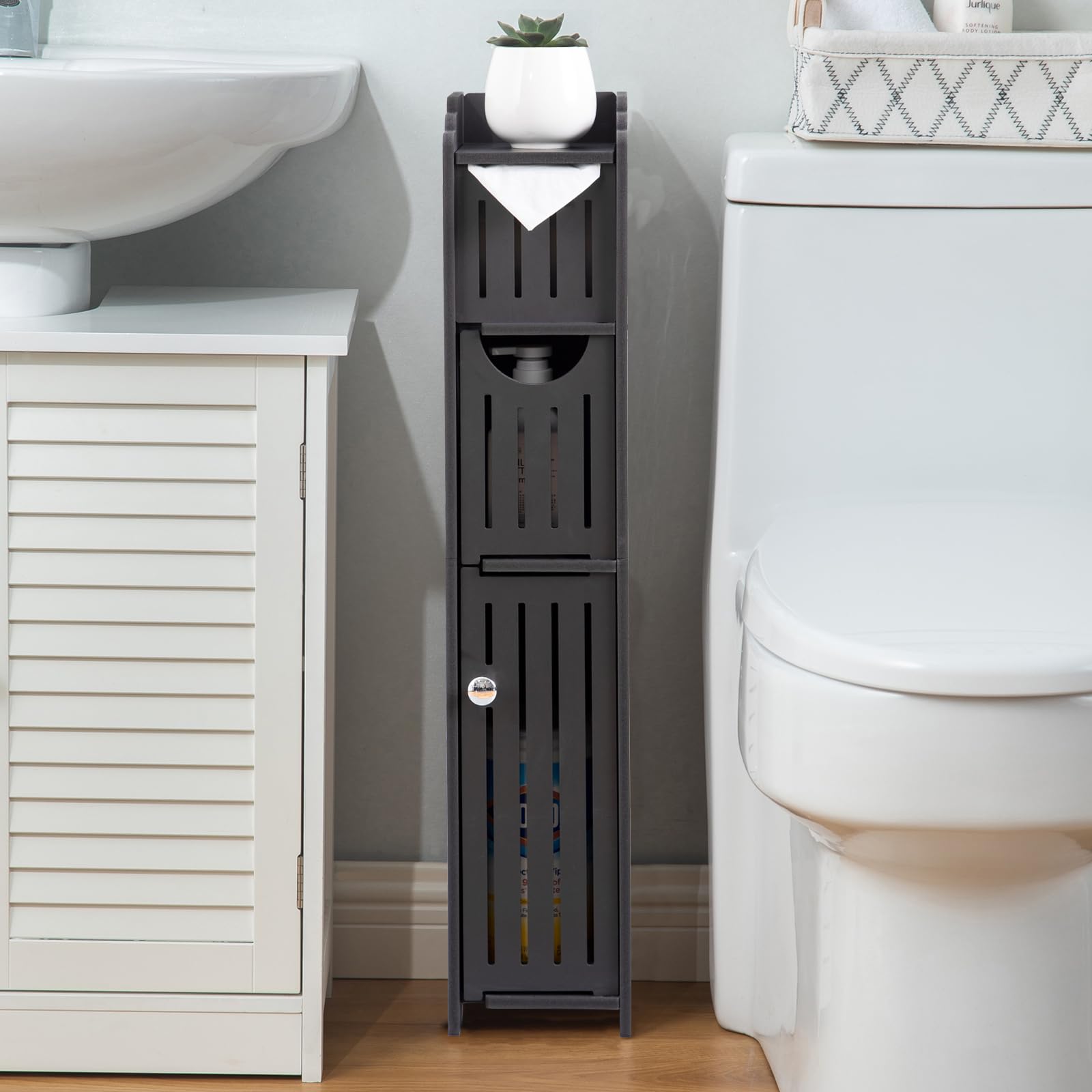 AOJEZOR Bathroom Storage Cabinet, Jelly Pink, Small Space Toilet Paper Cabinet