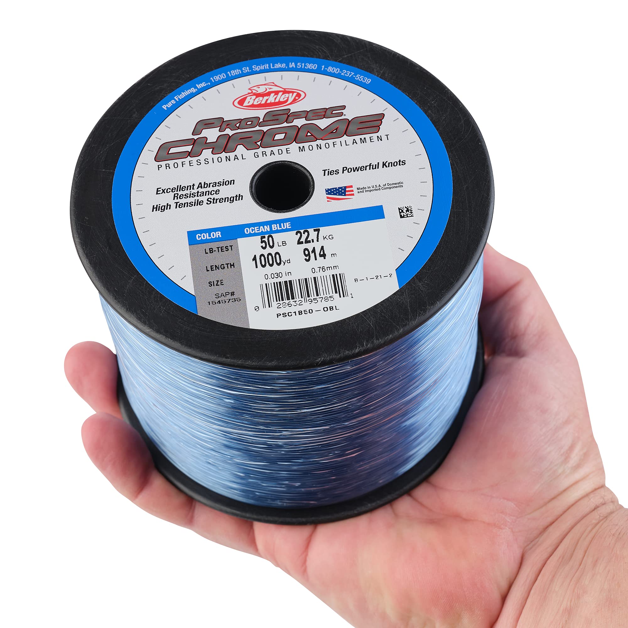 Berkley ProSpec® Chrome, Ocean Blue, 60lb | 27.2kg, 1000yd | 914m Monofilament Fishing Line, Suitable for Saltwater Environments