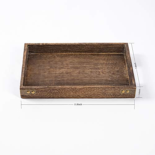 Sufandly Service Tray with Handles, Serve Coffee, Tea, Cocktails, Appetizers, Rectangle Wood Breakfast Bed Tray 11.8X 7.9 Inch