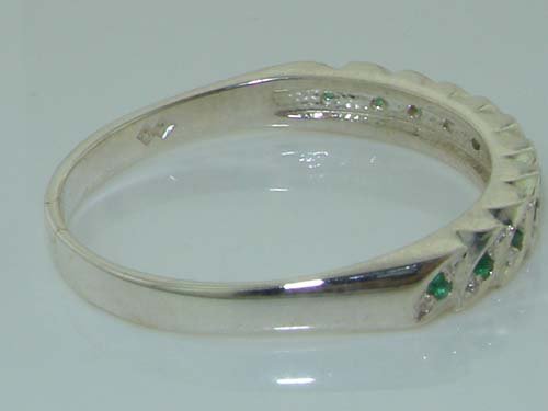 925 Sterling Silver Real Genuine Emerald Womens Eternity Ring - Size 4