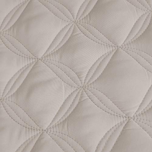 Exclusivo Mezcla Bed Quilt Set Queen Size for All Seasons, Stitched Pattern Quilted Bedspread/ Bedding Set/Coverlet with 2 Pillowshams, Lightweight and Soft, Bone