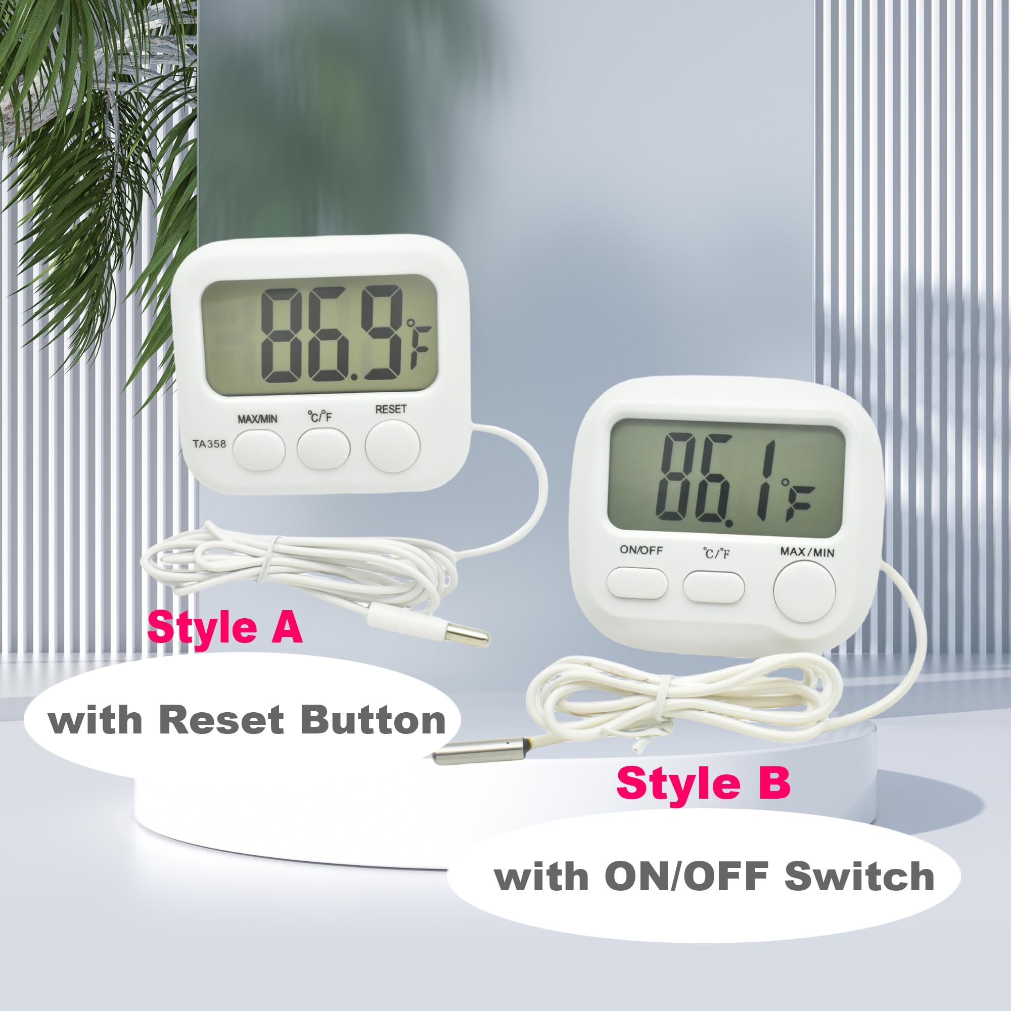 Bytiyar Small Digital Thermometer TA358 Celsius/Fahrenheit Temperature Indoor/Outdoor Meter Gauge with 5ft/1.5M Probe Sensor